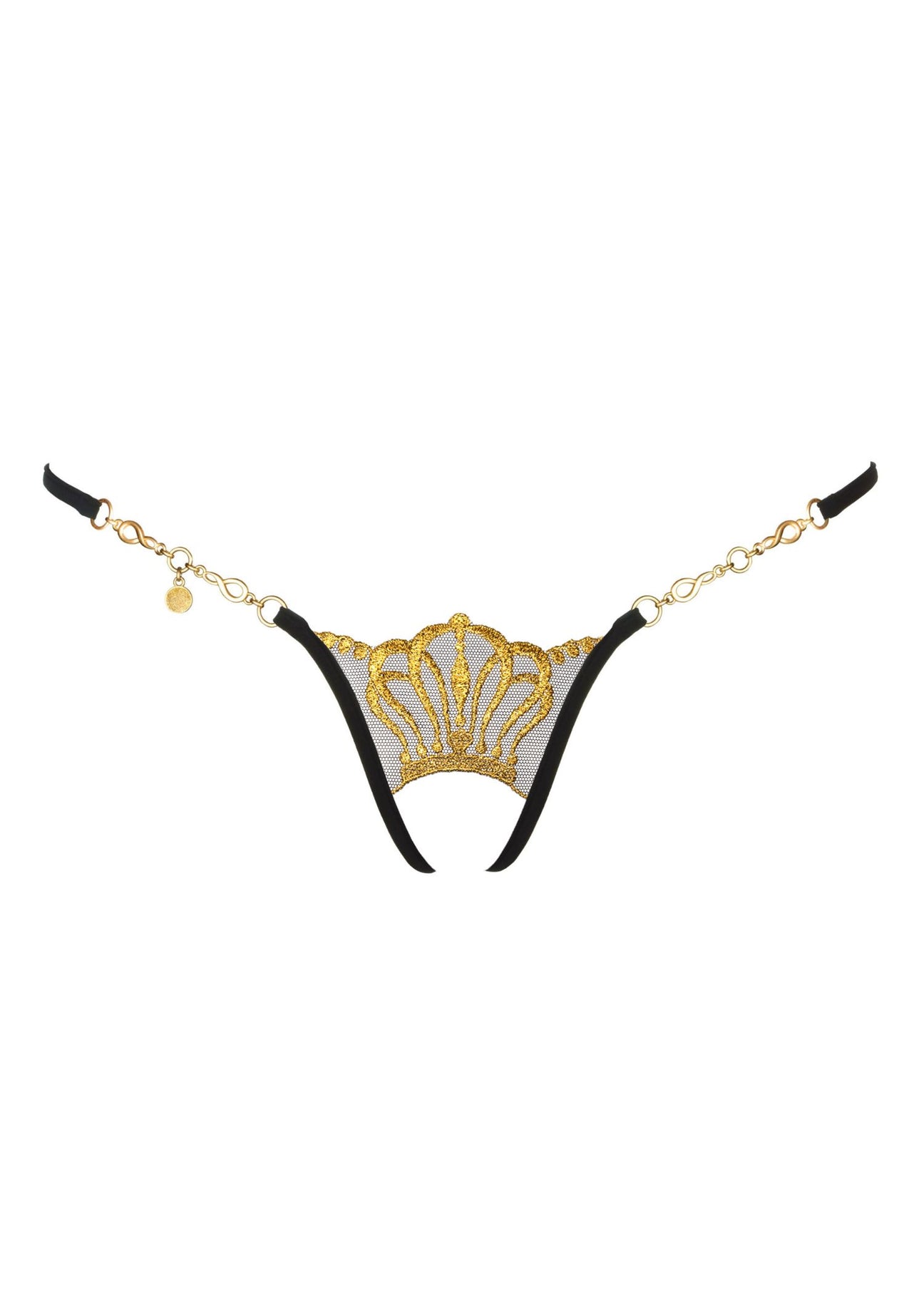 Lucky Cheeks Queen of Love Black Open G-String | Avec Amour Lingerie
